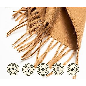 KHUSCO | 100% Baby Alpaca Wool Throw Blanket Joy | 71" L x 51" W | Warm Peruvian Cozy, Lightweight for Home and Travel | Camel