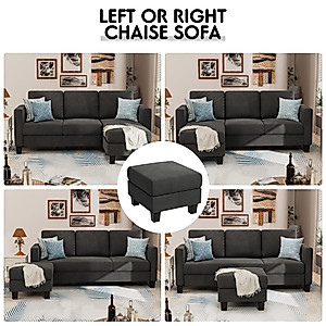 YESHOMY Convertible Sectional 3 L-Shaped Couch Soft Seat with Modern Linen Fabric, Space-Saving Sofas for Living Room, Apartment and Office, 70'', Dark Gray