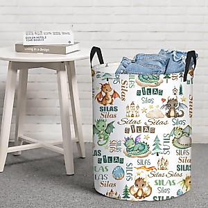 Personalized Dragon Laundry Basket,Custom Name Laundry Hamper,Baby Nursery Hamper Bin,Collapsible Clothes Storage Basket for Bathroom Living Room Bedroom,15.7"x19.5"