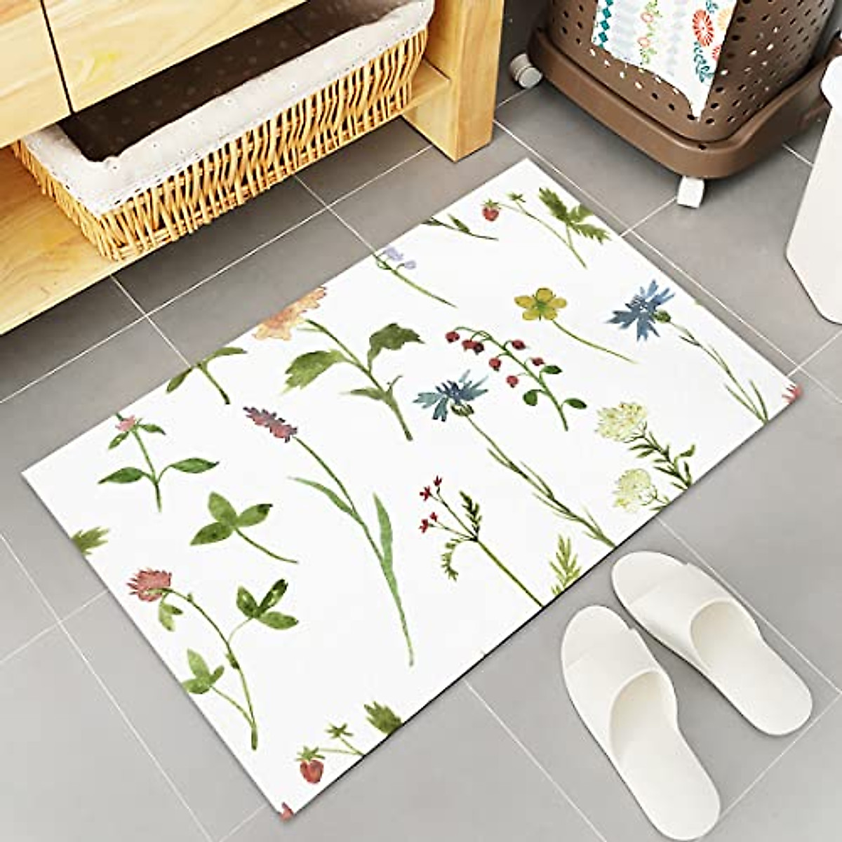 Aomike Kitchen Mats 2 Piece, Wildflower Bellflower Flower Collection Doormat, Absorbent Kitchen Rugs Set Inside Floor Mat for Kitchen/Office/Entryway, 21.5" x 23.6"+21.5" x 47.2"