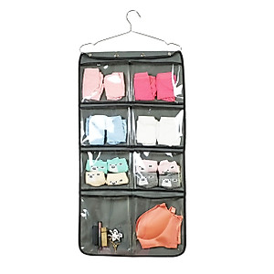 NIMES Durable Hanging Closet Underwear Sock Bra Stocking Organizer Dual-Sided Accessories Storage with 16 Large Clear Pockets (Grey)
