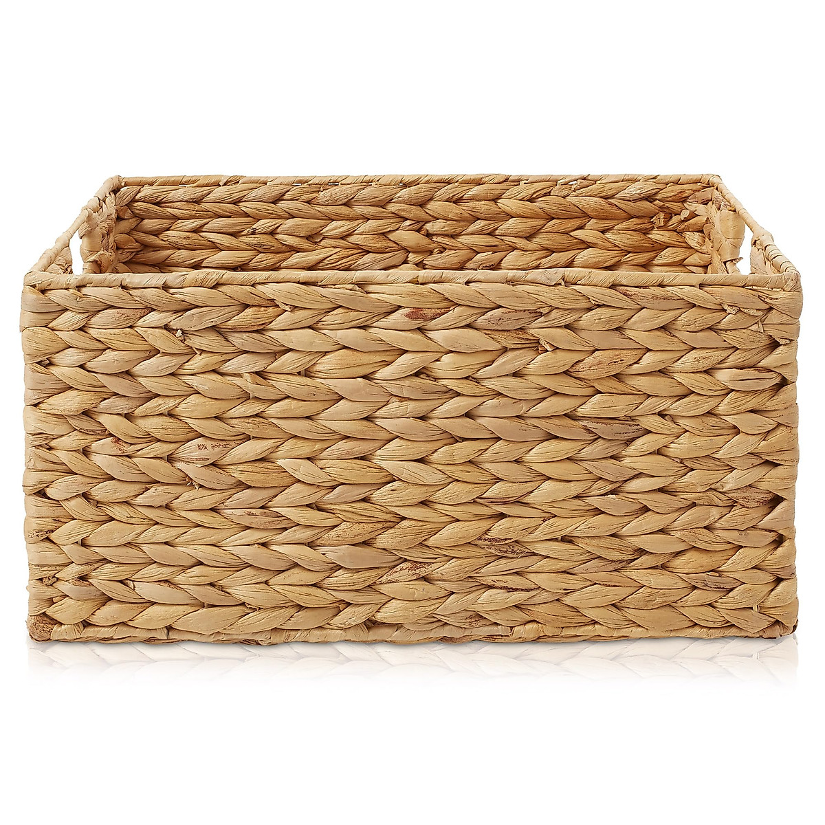 Casafield Set of 4 Water Hyacinth Pantry Baskets, 10" x 13" x 5", with Chalkboard Labels and Chalk Marker - Natural, Woven Storage Bin Organizers for Kitchen Shelves