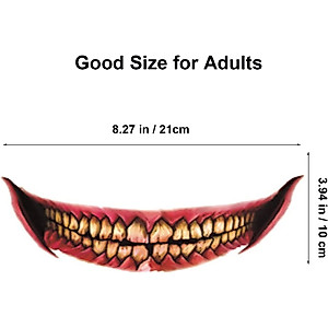 12PCS Halloween Face Tattoos for Adults, 2022 Halloween Prank Makeup Temporary Tattoo, Scary Big Mouth Tattoo Realistic Halloween Face Tattoos for Adult Women and Men