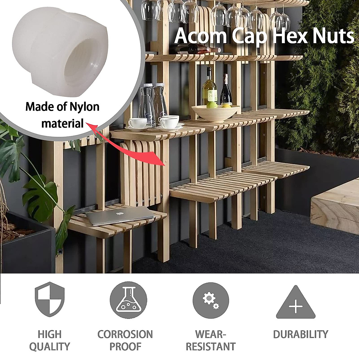 HARSKIYER 30pcs White Nylon Hex Cap Nut, M6 Acorn Hex Cap Nuts Nylon Hex Acorn Nuts Hexagon Decorative Cap Nut Acorn Hex Nuts