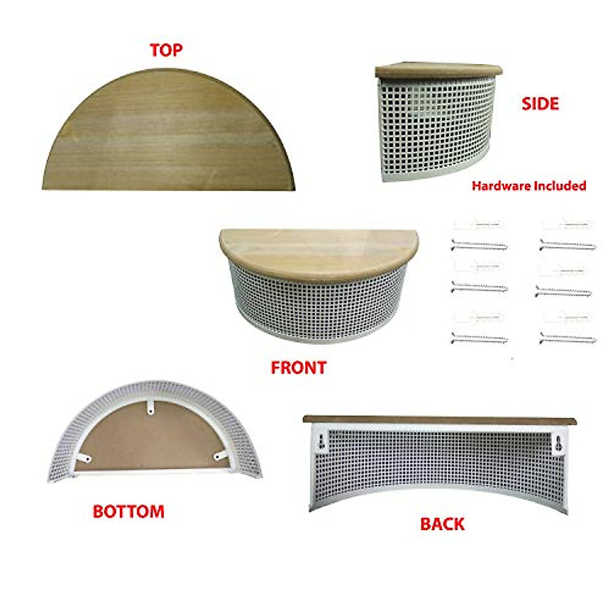 Admired By Nature Floating Wall Mounted, 3-Tier Wood Storage Shelves for Bedoom, Living Room, Kitchen, B. White (ABN5E112-WHT)