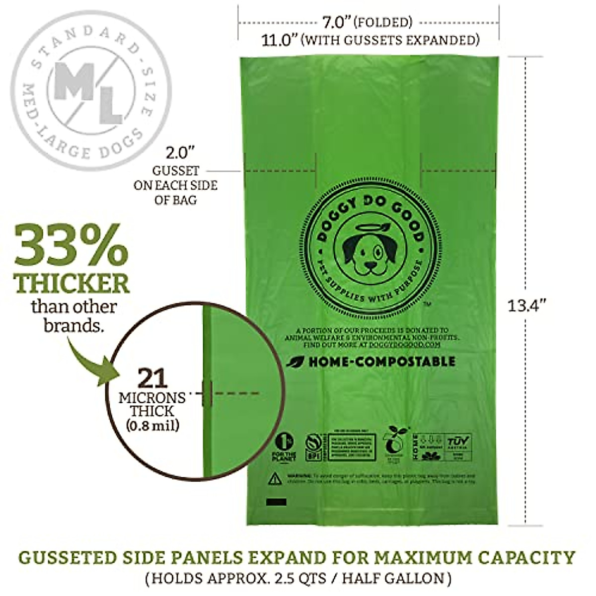 Doggy Do Good Poop Bags | Dog Waste Bags | Unscented, 38% Vegetable-Based, Thick & Leak Proof, Easy Open | Standard Size | 60 Count