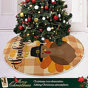Happy Thanksgiving Day Pumpkin Turkey Christmas Tree Skirt Decorations Fall Maple Leaves Sunflower Buffalo Plaid Xmas Tree Mat 35 inch for Holiday Party Supplies Rustic Ornaments Mini Tree Skirt