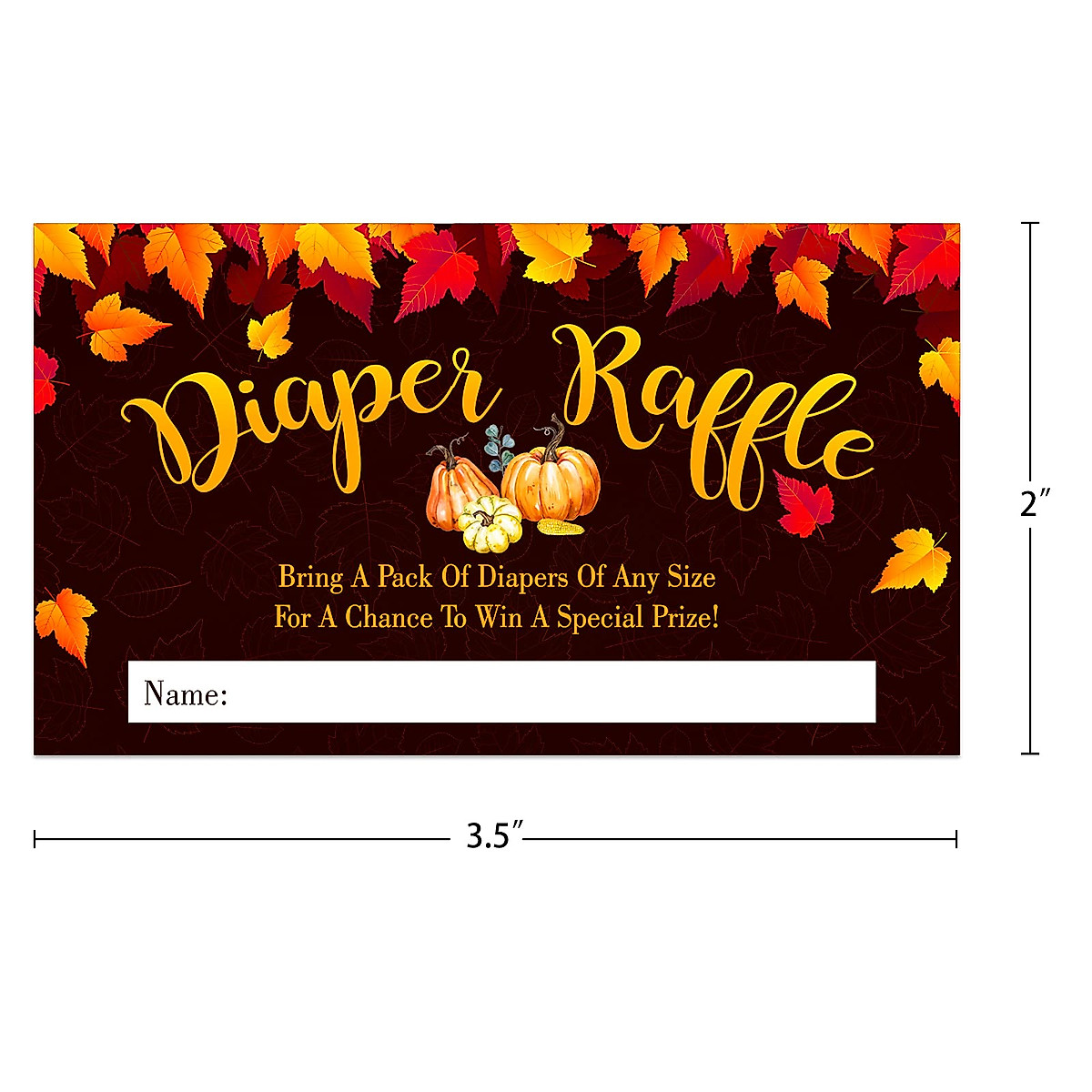 XJF 50 Pack Diaper Raffle Tickets 2*3.5inch Baby Shower Invitations Cards Maple Leaves Baby Shower Cards for Girl or Boy Baby Shower Game Bring a Pack of Diapers to Win Favors Yellow BS-CJK-NG-1
