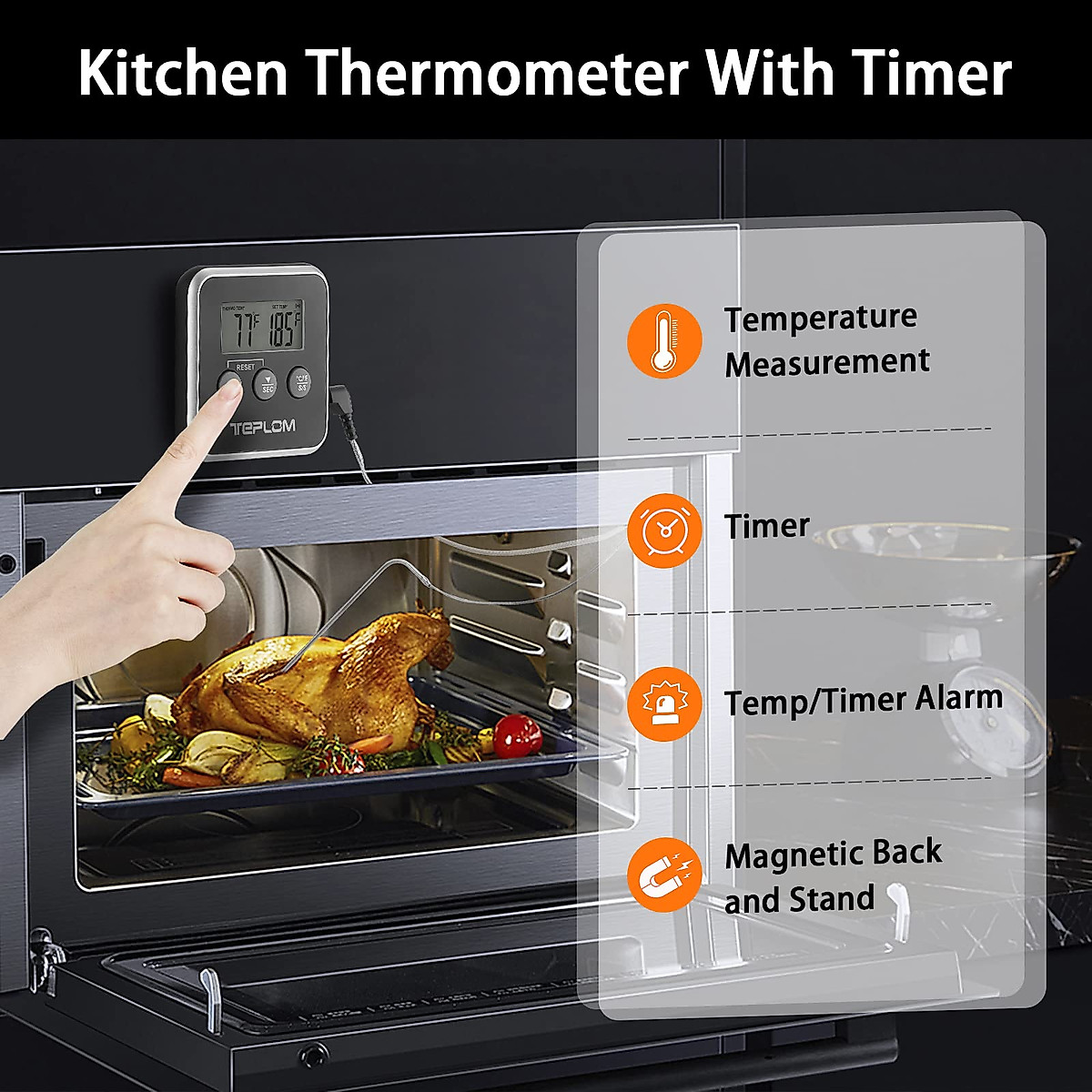 Meat Thermometer Digital Instant Read Kitchen Cooking Food Candy Thermometer Timer with Stainless Steel Probe Magnet for Oil Deep Fry BBQ Grill Smoker Baking Liquids Beef Oven Thermometer