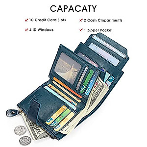 MANBANG Wallets for Women Leather RFID Blocking Small Bifold Zipper Pocket Wallet Card Case Purse with ID Window…