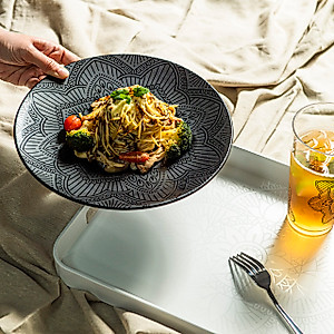 Bzyoo Melamine Gallery Tray -11.5in x 16inch Large Rectangle Serving Tray with Handle for Entertaining, Ottoman and Kitchen Counter Decor, Decorative Home Coffee Table Tray or Vanity Tray - White