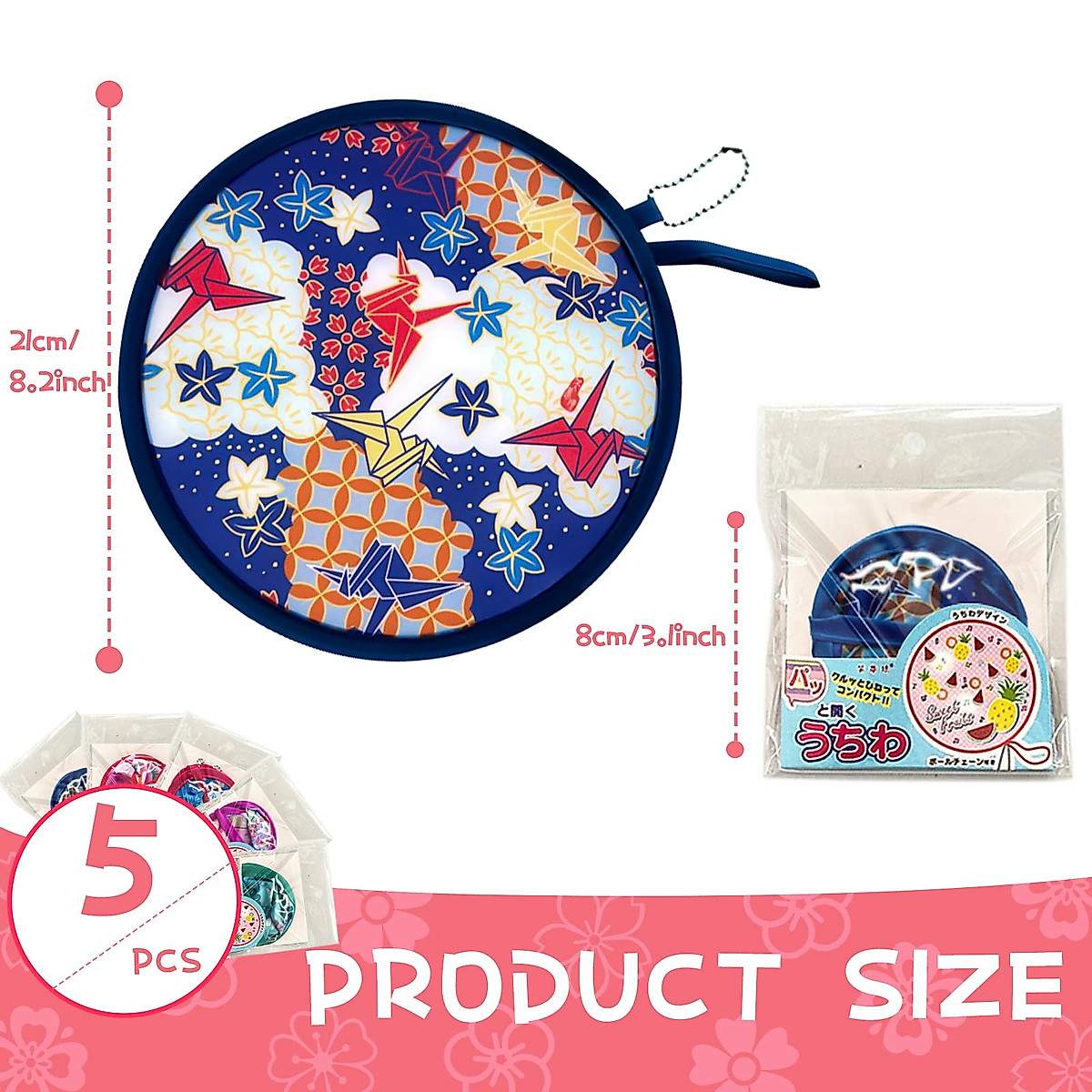 VANVENE 5 Pack Japanese Foldable Fan,Folding Hand Fan,Collapsible Hanheld Fans for Wedding Party Favors Decorations Portable