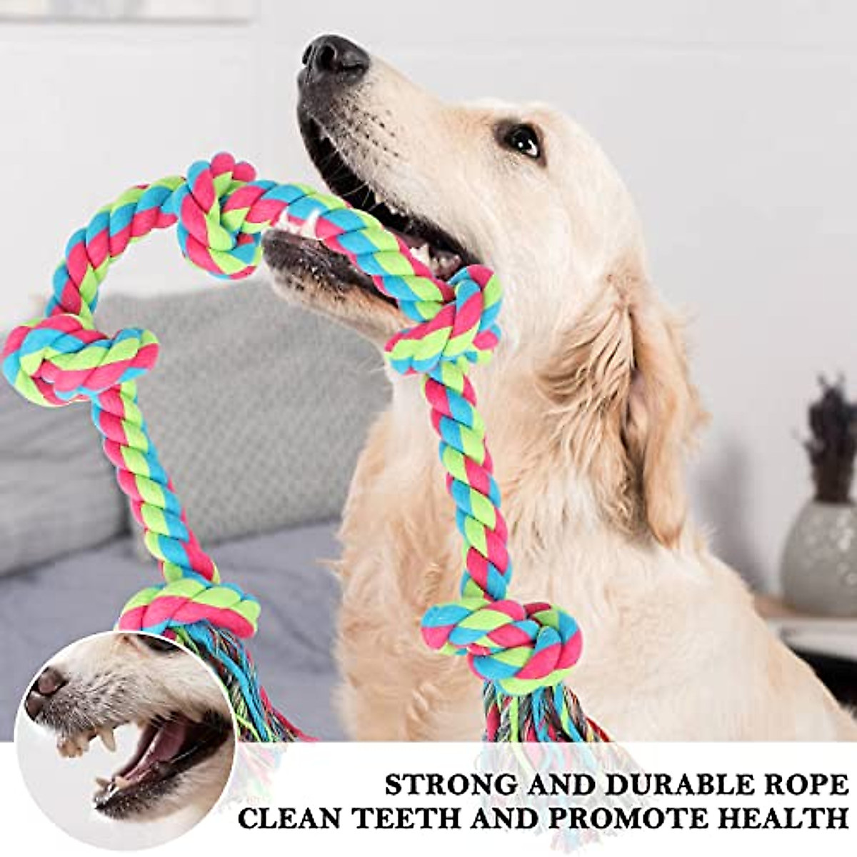 Aitmexcn Dog Rope Toys,Tug Toys for Large Medium Dogs, 37 Inch Strong Dog Rope Chew Toys with 5 Knots- Cotton Ball Toys for Aggressive Chewers