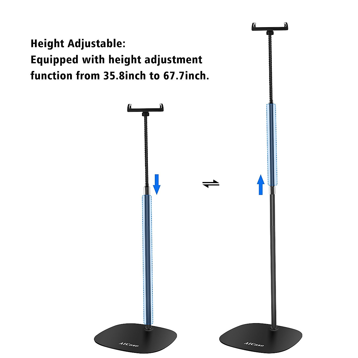 AICase Aluminium Adjustable Height Adjustable (91 cm - 137 cm) & 2.2 kg Stable Base with Gooseneck Compatible with iPad/Tablet from 4.6-13 Inches/Mobile Phone Holder Holder Floor Stand