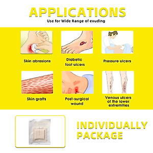 Polynew Silicone Foam Dressing with Border, 4"x4"-12Pcs/Box Adhesive Waterproof High Absorbency Bed Sore Wound Dressing Bandage, Breathable Foam Dressing for Wound Care