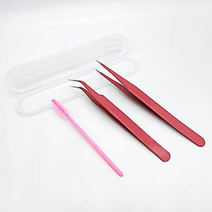 BlingKingdom Stainless Steel Eyelash Extension Tweezers Straight and Curved Tip Eyelash Tweezers for Eyelash Extension Applications with Eyelash Brush