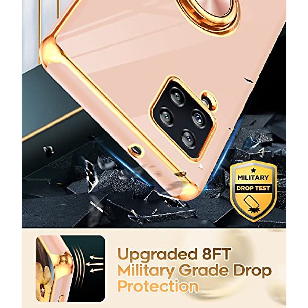 LeYi for Samsung Galaxy A42 5G Case with Tempered Glass Screen Protector [2 Pack] 360° Rotatable Ring Holder Magnetic Kickstand, Plating Rose Gold Edge Protective Case, Pink