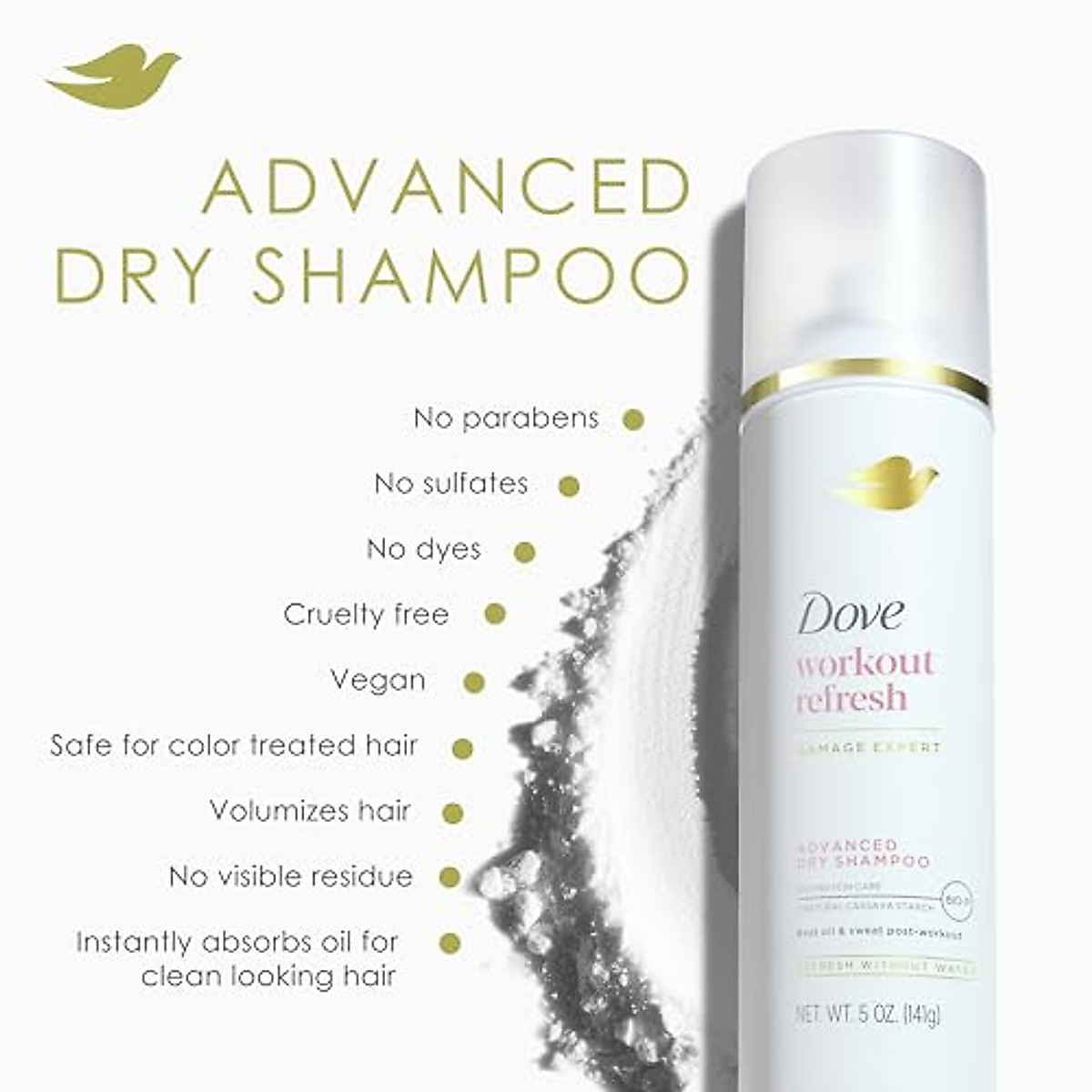 Dove Advanced Dry Shampoo Workout Refresh & Revive Post Workout Hair Without Water Lasting Fragrance for 2 Days 5 oz