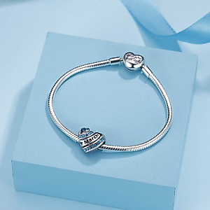 925 Sterling Silver Heart Charms for Charms Bracelet-Birthstone Bead Charms Fit For Pandora Bracelets and Necklaces, March Birthstone Jewelry For Women. (March)