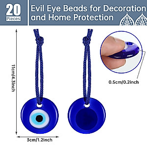 20 Pieces Turkish Blue Evil Eye Beads Charms Pendants Crafting Glass Beads Wall Hanging Ornament with Ropes for Jewelry Accessories Home Craft Decoration (Round)