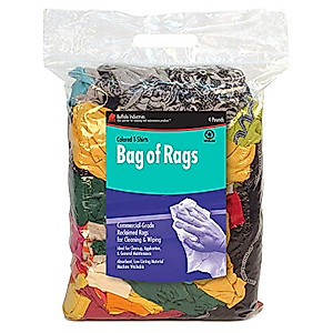 Buffalo Industries (10080PB) Recycled Multicolored T-Shirt Cloth Rags, 4 lb. bag, All-Purpose Rag for Cleaning, Paint Spills and Cleanup, Staining, Polishing, Dusting, Made from Recycled Materials