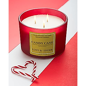 Peppermint Candle | Christmas Candles | Luxury Soy & Beeswax Candles for Home | 16 oz. Large Jar 3 Wick Candle | Candy Cane Candles | Winter Candle | Holiday Candle