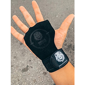 Gymnastics Grips - Hand Wrist Lift Gloves perfect for WOD, pullups, Weight Lifting, Chin ups, Training, Exercise. Protects Palms! Black Suede Leather + Neoprene Wrist support (Pink, Small)