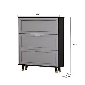 AIEGLE Shoe Cabinet with 3 Flip Drawers, Floor Shoe Storage Organizer Wood Shoe Rack for Entryway Halloway Living Room, Grey (35.4" L x 9.4" W x 47.2" H)