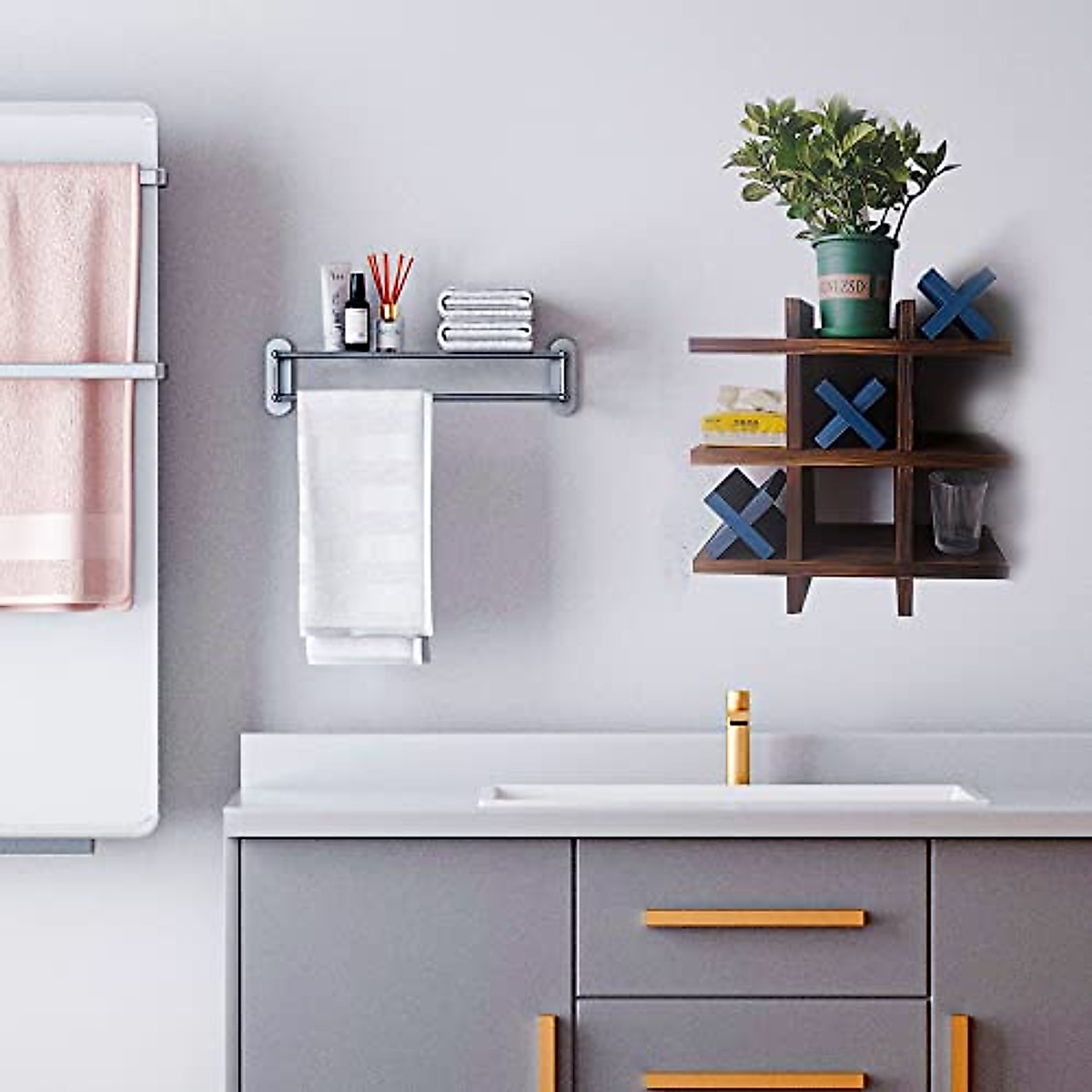 Tic-Tac-Toe Toilet Paper Holder Stand, Pine Wood Toilet Paper Tic-Tac-Toe Holder for Bathroom, Wooden Toilet Paper Organizer for Wall Mounted or Freestanding Bathroom Tissue Roll Storage Organizer