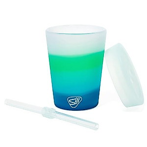 Silipint: Silicone Kids 8oz Straw Tumblers: 2 Pack - Moon Beam & Sun Storm -Unbreakable Cups, Airtight Lid, Flexible, Sustainable