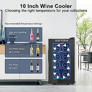 Mini Wine Fridge, 8-Bottle Small Wine Cooler, Wine Cooler Refrigerator With Removable Shelves Interior Lighting Digital Touch Control, And Private Reserve Wine Cellar For Home, Office, Bar