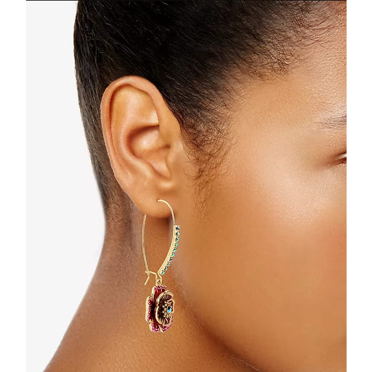 ZEshops Rose Dangle Earrings with Mixed Stone Accents, Gold-Tone Metal Trendy and Unique Women's Fashion Earrings