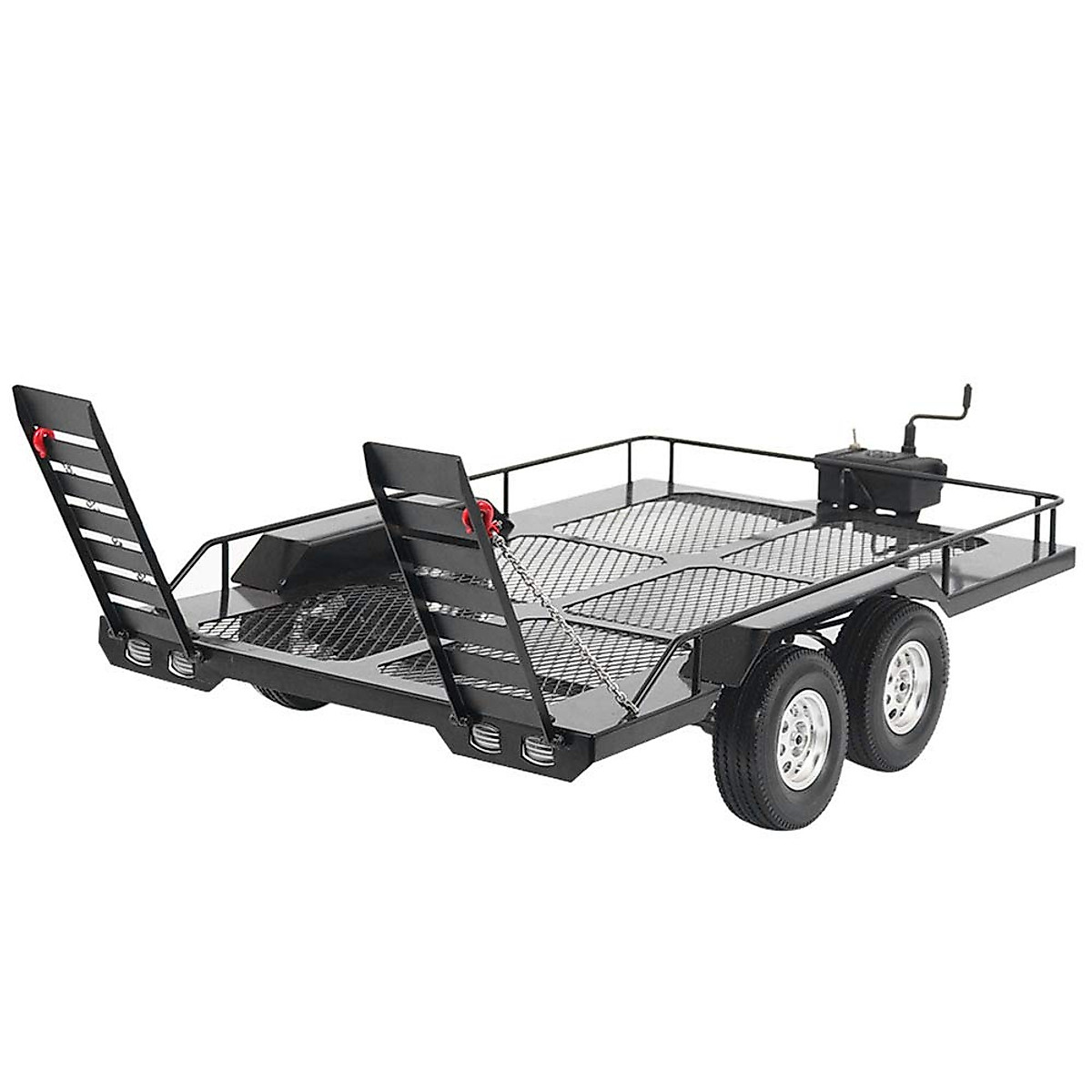 Hitoxi RC Car Trailer, Metal Trailer Cargo Carrier with Four Tires for 4WD TRX4 1/10 Car, Heavy Duty Truck Crawler Buggy Truggy Trail Toy Accessory, Black