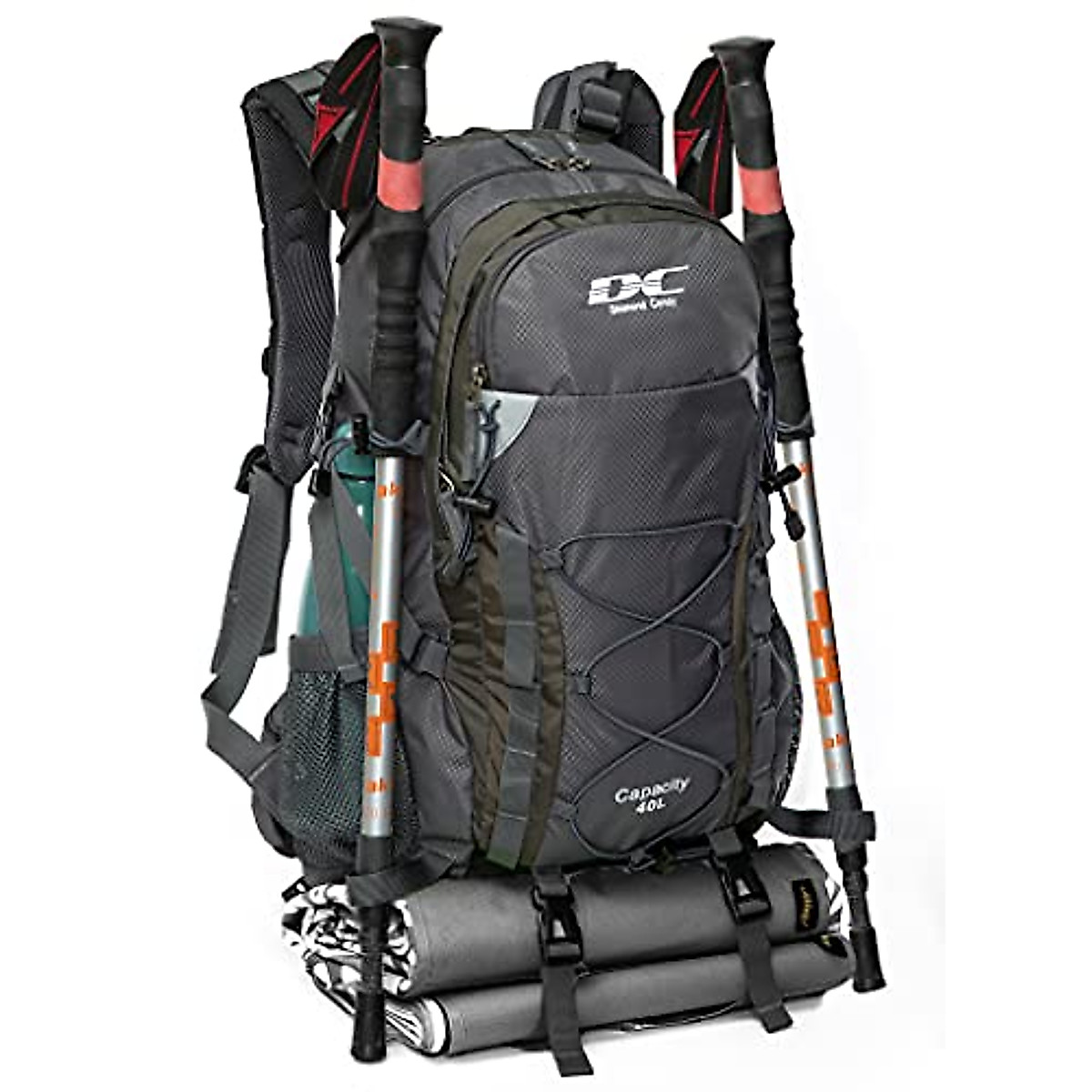 Diamond Candy Waterproof Hiking Backpack for Men and Women, Lightweight Day Pack for Travel Camping, Gray, 40L