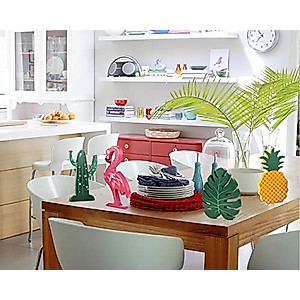 Summer Wooden Signs Hawaii Luau Party Wooden Blocks Summer Home Decorations Tropical Cactus Flamingo Pineapple Monstera Wood Table Centerpiece for Summer Home Table Luau Party, 4 PCS