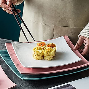 KOWMcp Dinner Plates 1Pcs Striped Dinner Plate Household Dishes, Can Be Used to Place Steaks, Vegetables, Fruits, Pasta (Color : Pink, Size : S)