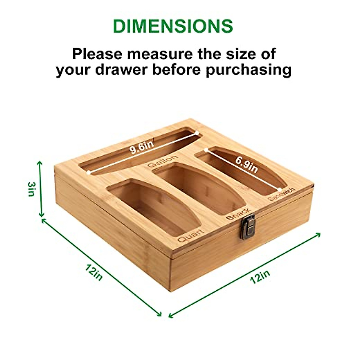 Ziplock Bag Storage Organizer For Drawer, Bamboo Food Storage Bags Dispenser For Kitchen Pantry, Baggie holder With Openable Top Lids Compatible With Gallon, Quart, Snack & Sandwich Variety Size Bags