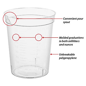 Globe Scientific 5920 Polypropylene Graduated Specimen Container Collection Cup with Pour Spout, 6.5 oz Capacity (Case of 500)