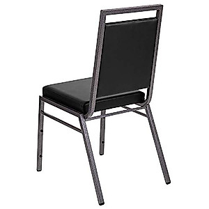Flash Furniture 2 Pack HERCULES Series Square Back Stacking Banquet Chair in Black Vinyl with Silvervein Frame