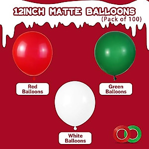100 Pcs Christmas Red Green Balloons 12 Inch Red Green and White Latex Balloons with 65ft Ribbon for Christmas Birthday Baby Shower Party Decorations