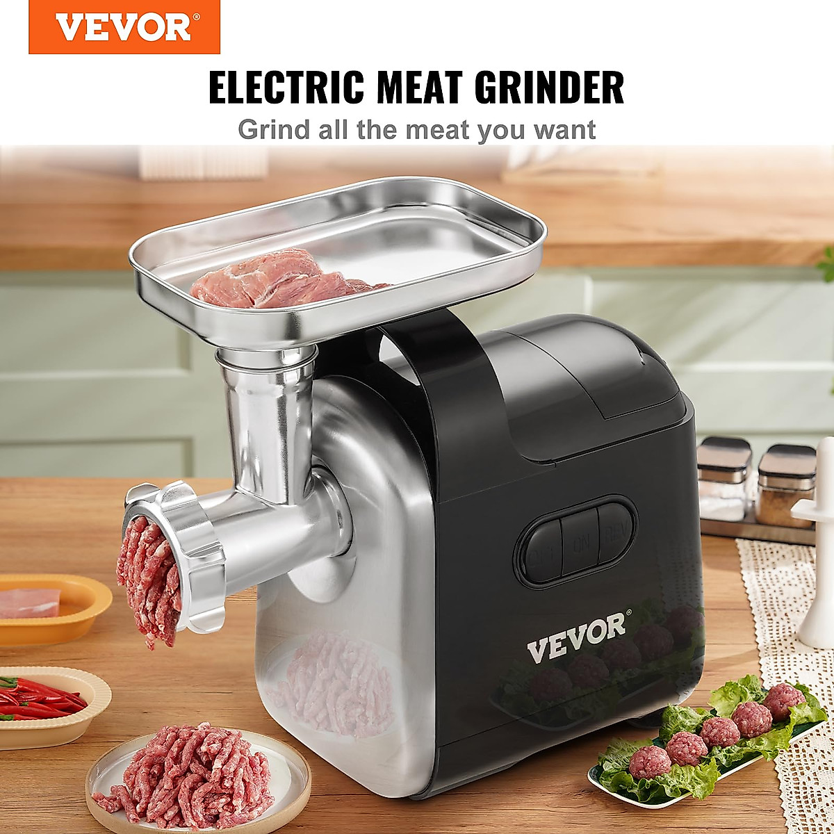 VEVOR Electric Meat Grinder, 6.6 Lb/Min, 550W Industrial Meat Mincer with 2 Blade, 3 Grinding Plates, Sausage Maker & Kubbe Kit ABS + Stainless Steel Commercial Meat Grinder, ETL Listed