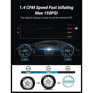 Car Tire Inflator, 12V DC Air Compressor w/ 3 LED Light Modes - Blue
