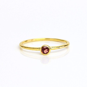 Tiny Gemstone Stacking Ring, Minimalist Dainty Thin Ring Band, Simple Stackable Birthstone Ring, January Birthstone Ring, Dainty January Birthstone Jewelry (Garnet)