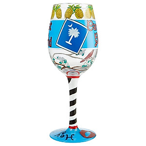 Enesco Designs by Lolita Carolina Girl Hand-Painted Artisan Wine Glass, 15 Ounce, Multicolor