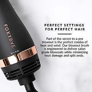 FoxyBae Blowout Brush Hair Dryer - Professional Blow Dryer Brush with Nylon and Boar Bristles - 75mm Hair Dryer Brush and Volumizer in One - Salon-Grade Rose Gold Brush Blow Dryer