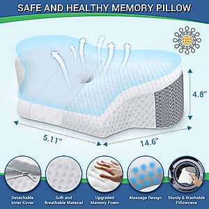 HushNights Side Sleeper Pillows for Adults, Cervical Pillow for Neck Pain Relief, Ergonomic Pillow for Neck and Shoulder Pain, Orthopedic Pillow for Side Sleeper and Back Sleeper