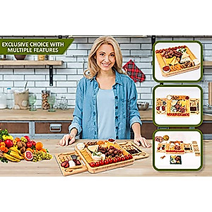 ZAGREUS Bamboo Cheese Board and Knife Set- 21 Pcs Charcuterie Accessories- Cheese Boards Charcuterie Boards- FSC Certified Extra Large Charcuterie Board Set- Wedding Bridal Shower Gifts, Home Gifts