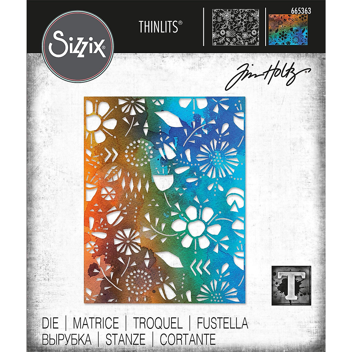 Sizzix Thinlits Die Folk Flowers by Tim Holtz, 665363, Multicolor