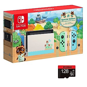 Nintendo 2021 Switch Console Family Holiday Set - Animal Crossing, 6.2" Touchscreen LCD Display, Bluetooth + 128GB MicroSD Card