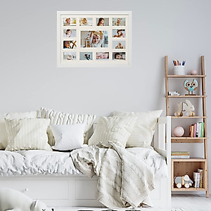 WOOD SIDE ORBIS 13 Opening Collage Picture Frame K-12 with Double White Mat - Displays One 4x6 and Twelve Wallet Size 2.5x3.5 - Wall Mounting, Landscape, Portrait
